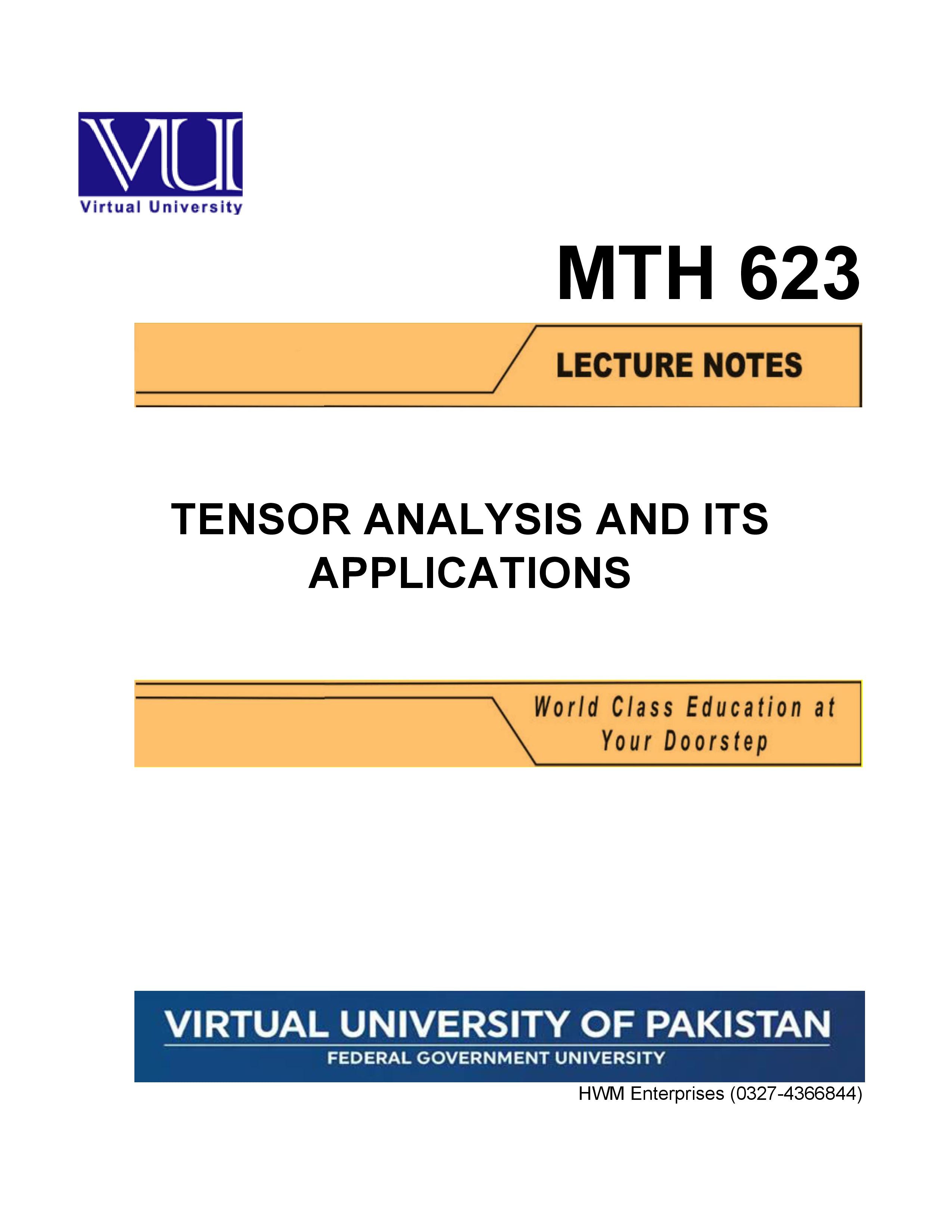 MTH 623 Tensor Analysis and its Applications – BOOX