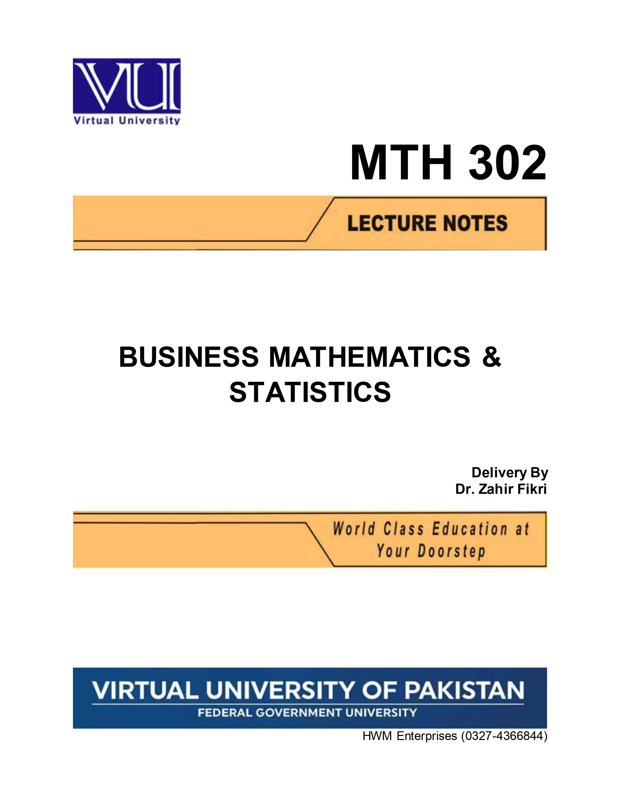 MTH 302 Business Mathematics & Statistics – BOOX
